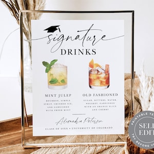Graduation Signature Drinks Sign Template: Editable Party Cocktails ...