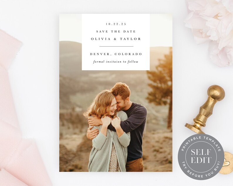 Minimalist Printable Save The Date Photo Template Modern Etsy Singapore