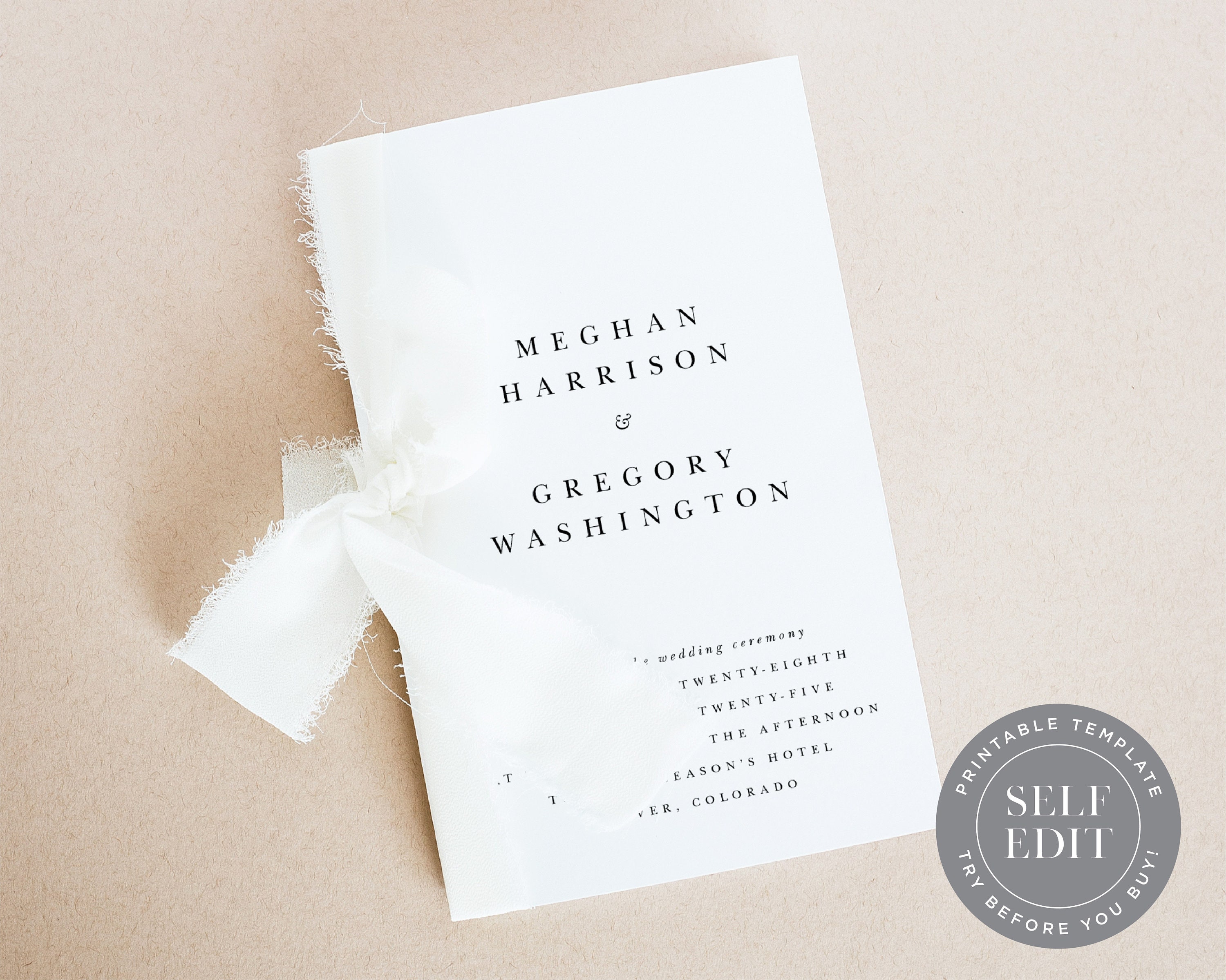 Printable Wedding Folded Program Template Minimalist Wedding | Etsy