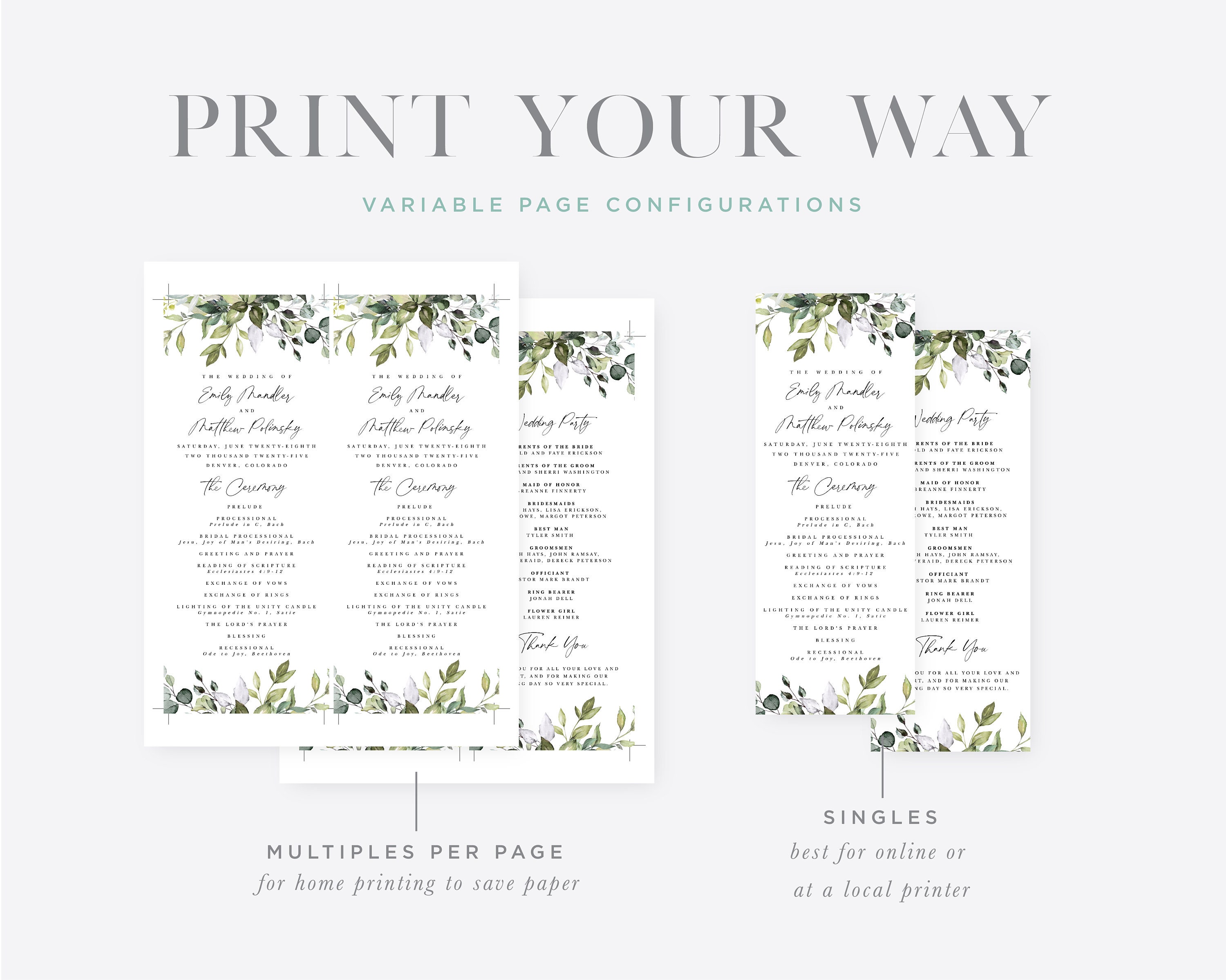 Greenery Printable Wedding Program Template Boho Simple | Etsy
