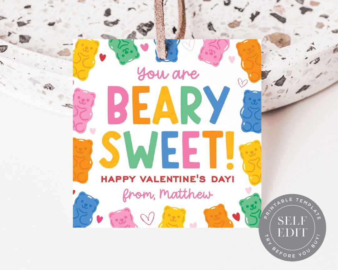 Gummy Bear Valentine Gift Tag Printable: Beary Glad We Are Friends Gift ...