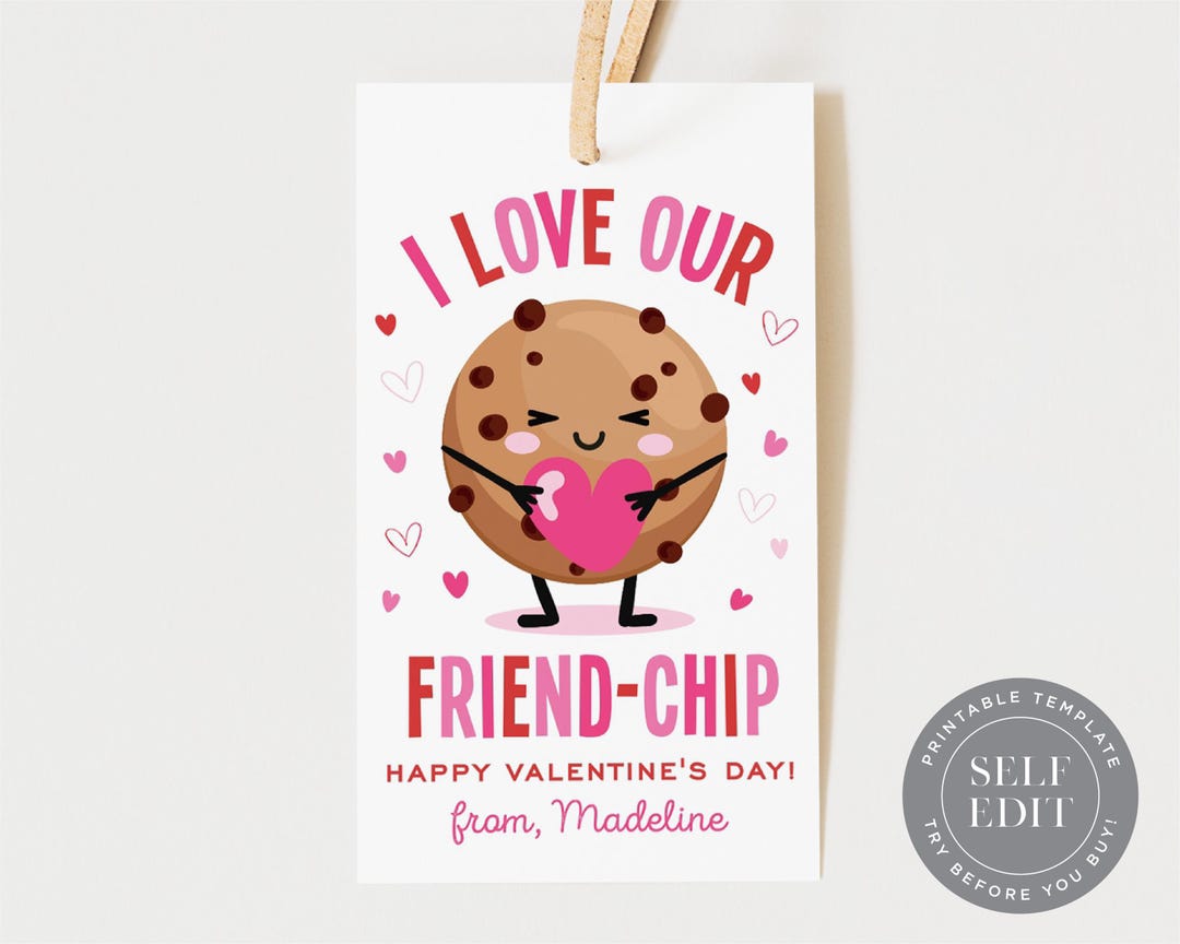 Valentine Chocolate Chip Cookie Gift Tag Printable, Valentine I Love ...