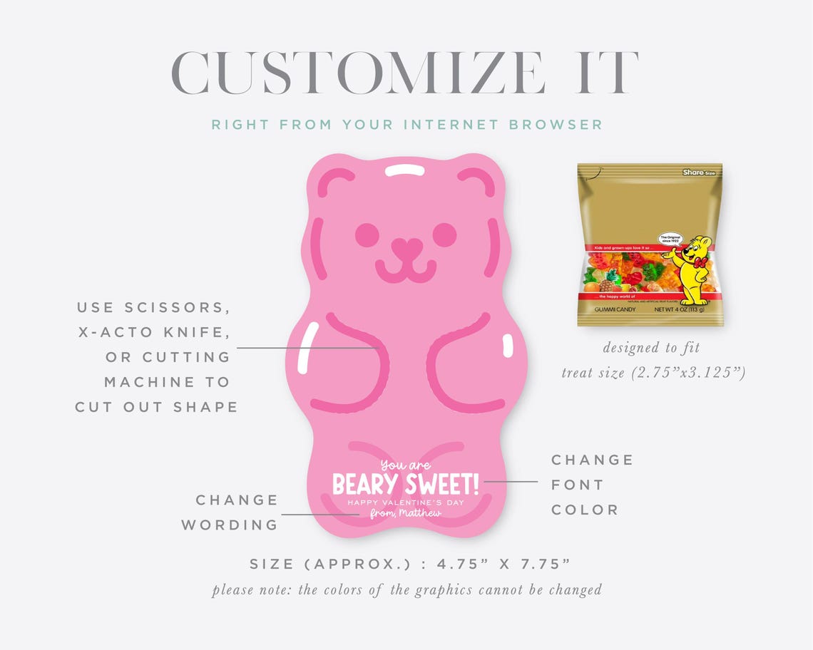 Gummy Bears Valentine Gift Holder Printable: Beary Sweet Gift for Kid's ...