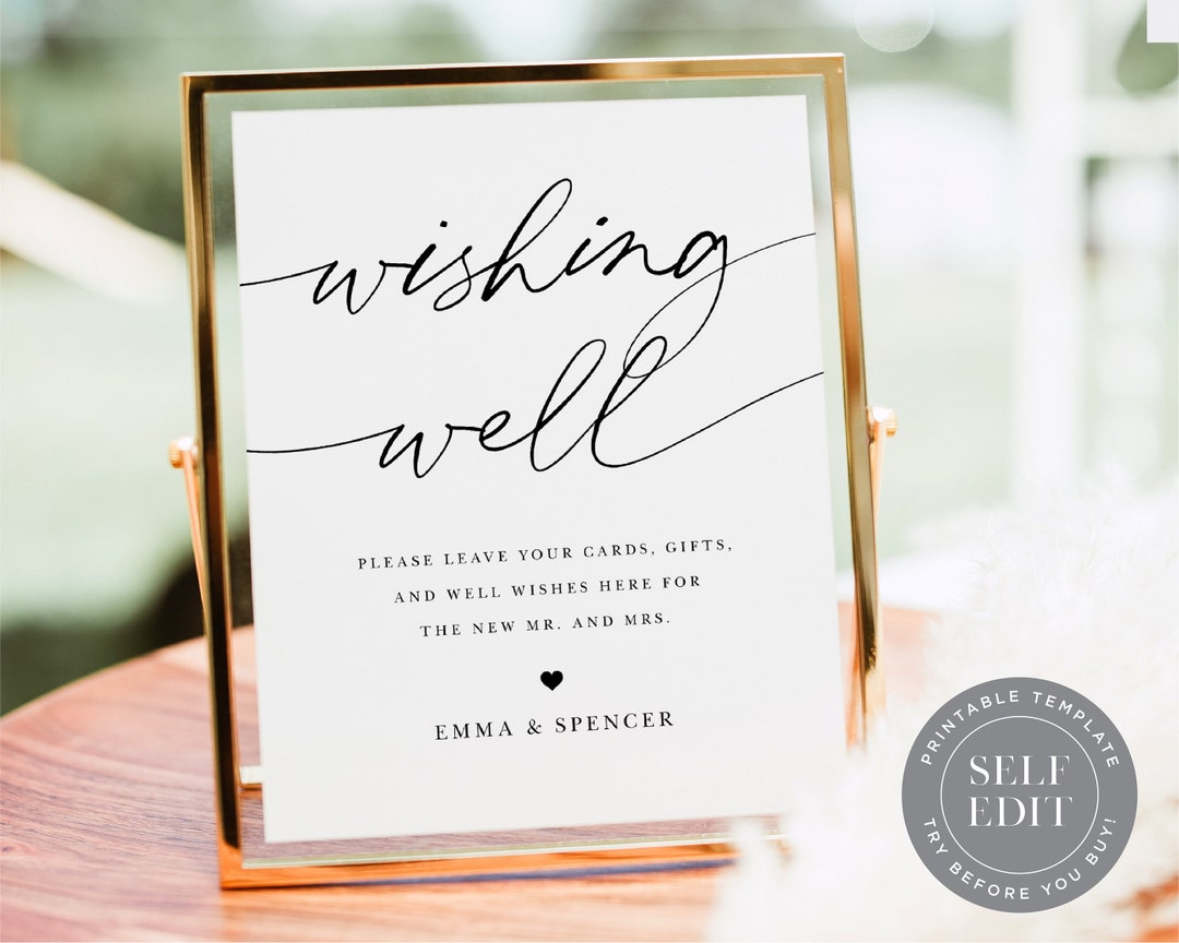 Well Wishes Wedding Sign Template, Wishing Well Wedding, Minimalist ...