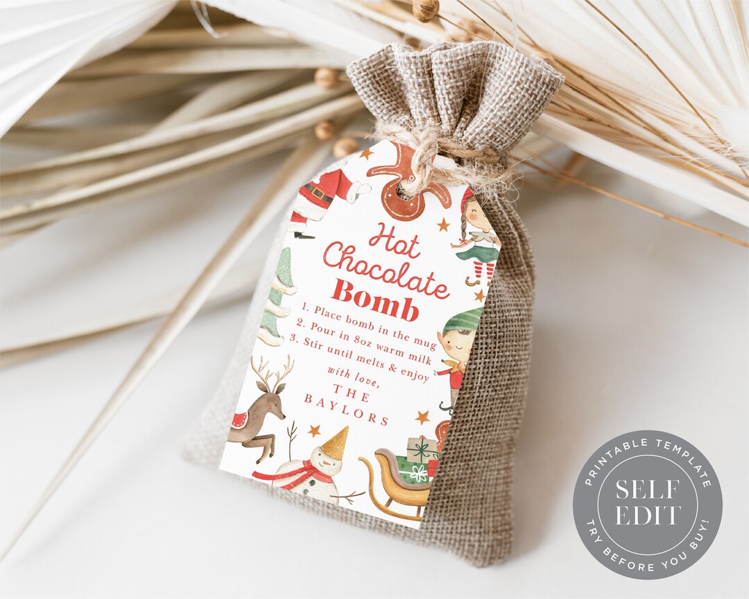 Hot Chocolate Bomb Gift Tag Template, Hot Cocoa Christmas Present ...