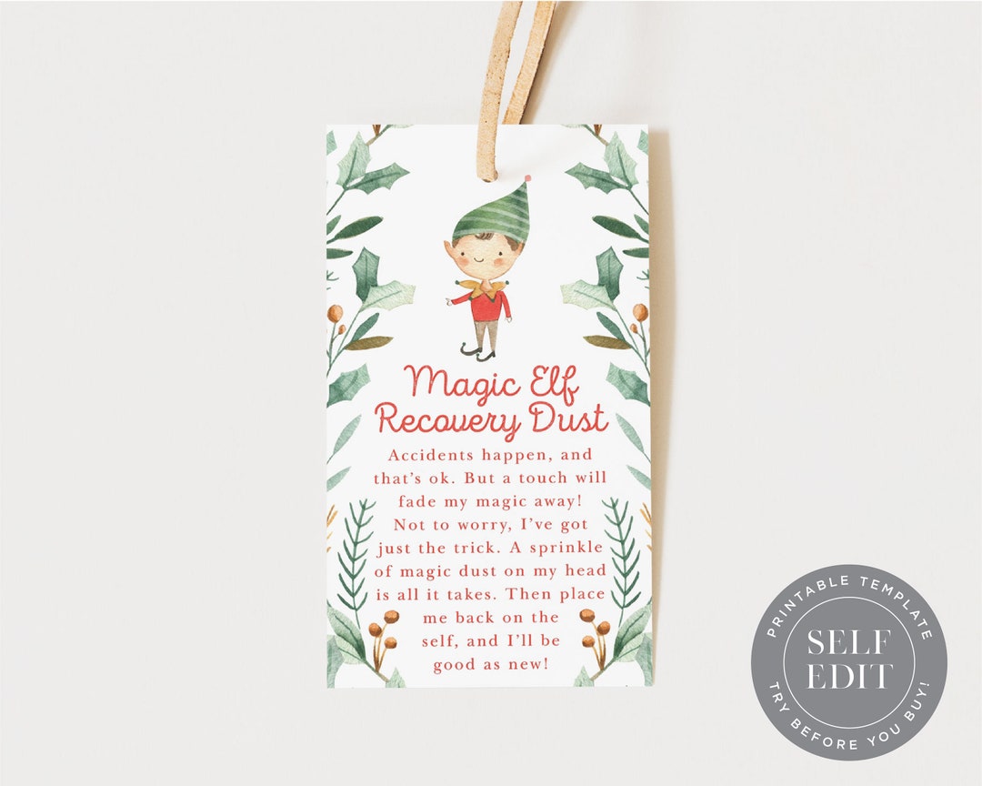 Magic Elf Recovery Dust Christmas Gift Tag Template, Sick Boy Elf ...