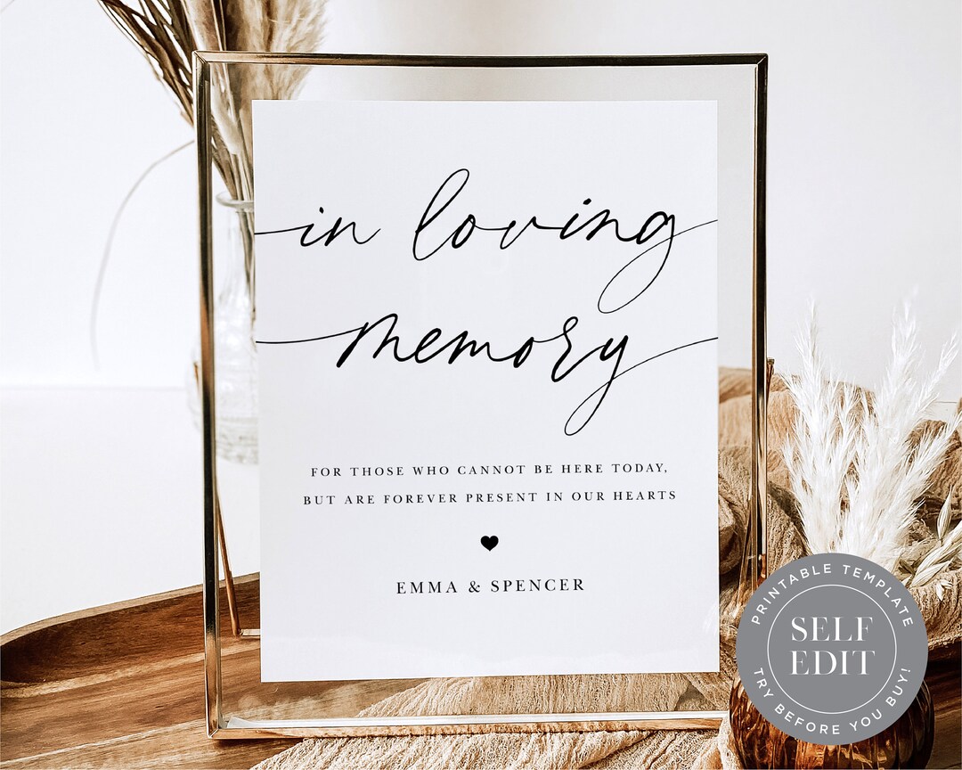 In Loving Memory Wedding Sign Template, Minimalist Memorial Wedding ...