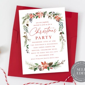 Christmas Greenery Party Invitation Template, Holiday Business School ...