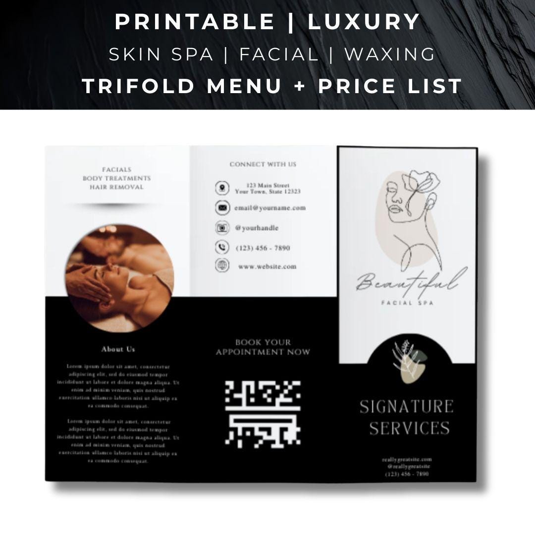 Esthetician Trifold Brochure, Skin Facial Spa Brochure Template ...