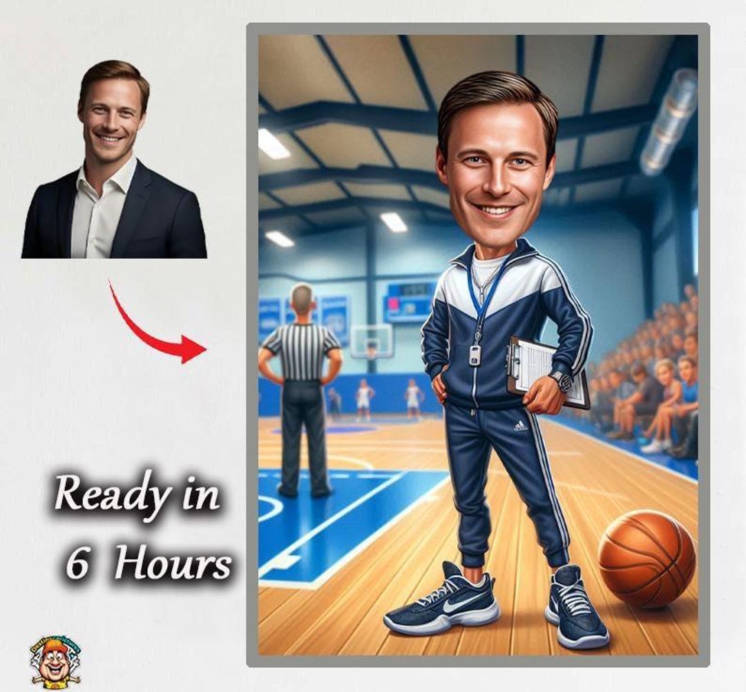 Custom Basketball Coach Cartoon Portrait, Coach Portrait, Coach Gift ...