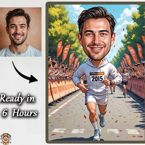 Personalized Runner Caricature: Custom Cartoon Portrait Gift - Etsy
