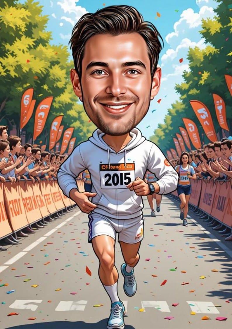 Personalized Runner Caricature: Custom Cartoon Portrait Gift - Etsy