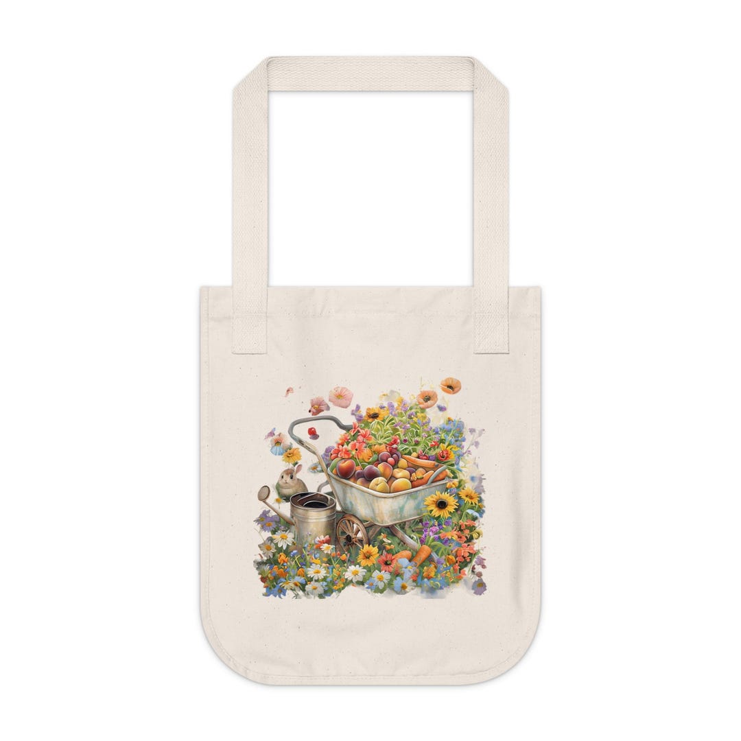 Cottagecore Garden Tote Bag | Organic Canvas Harvest Bag With Floral ...