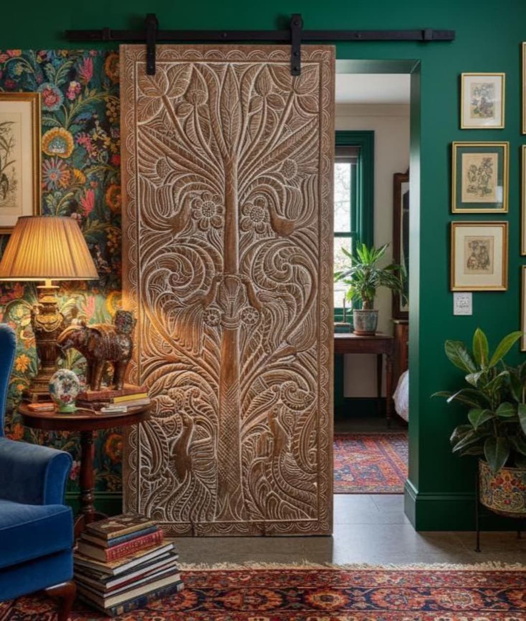 Artisan Carved Wooden Tree of Life Door – Vintage Indian Birds Wellness ...