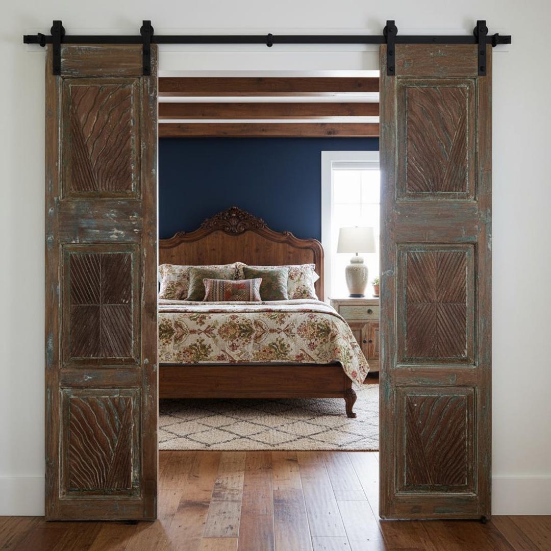 Carved Waves Vintage Wooden Doors | Farmhouse Rustic Double Barn Doors ...