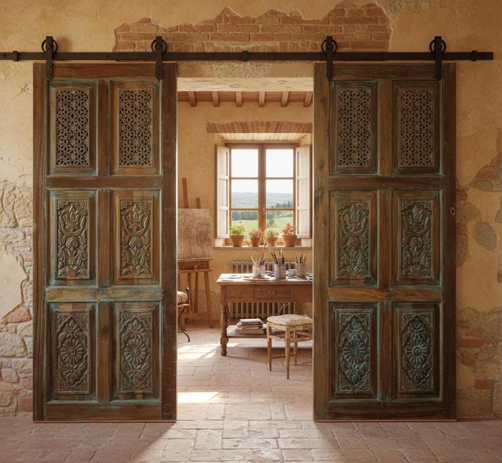 Vintage Carved Lotus Lattice Doors: Reclaimed Wood Single or Double ...