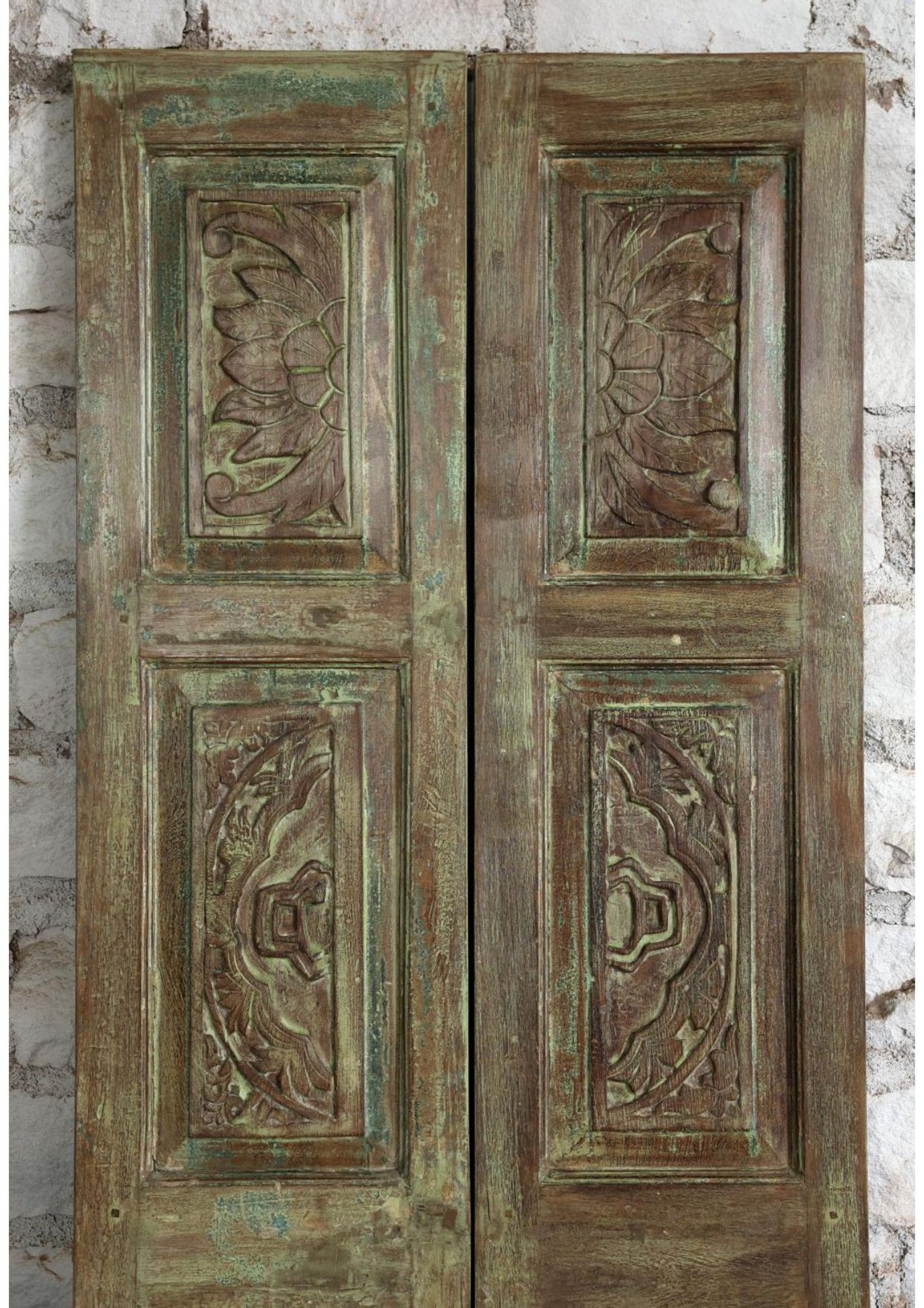 Vintage Carved Wood Doors: Distress Green Hinged or Sliding Barn Door ...