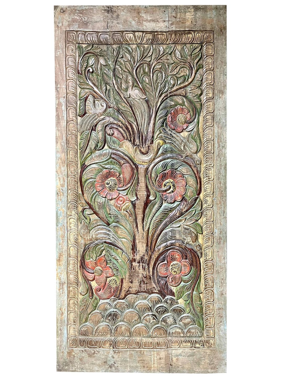 Tree of Life Carved Wood Barn Door: Hand Painted Vintage Feature Wall ...