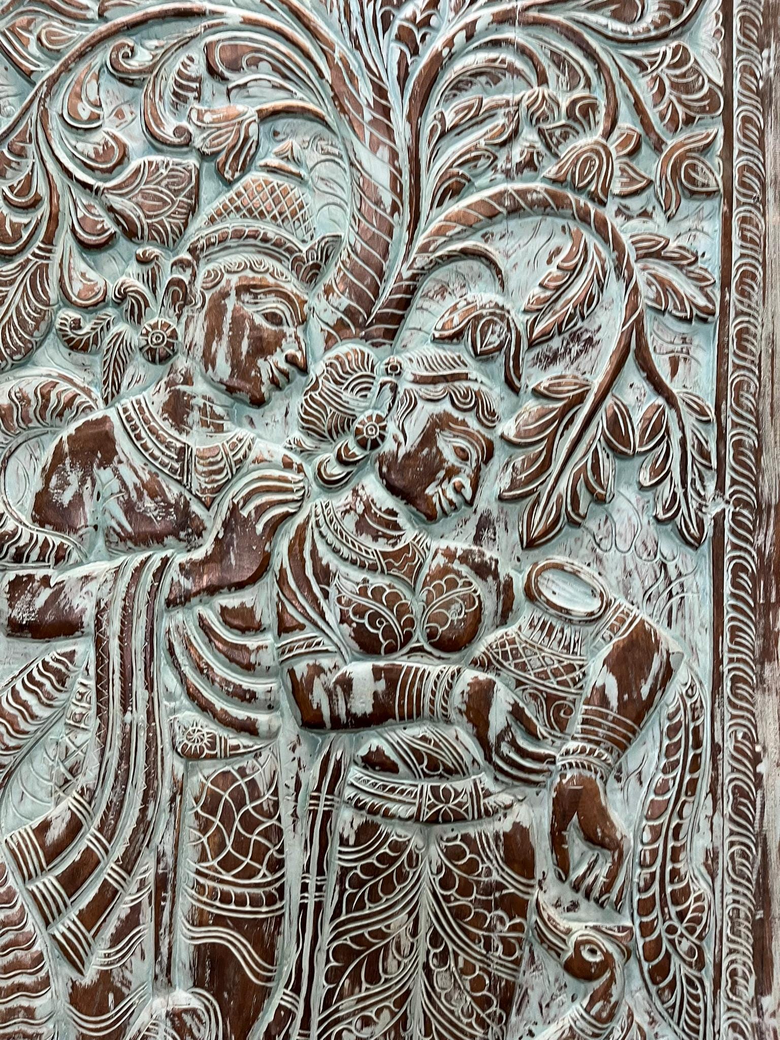 Radha Krishna Carved Wood Door : Vintage Indian Wall Art, Custom Yoga ...