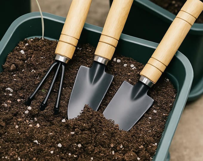 4 Piece Mini Garden Tool Set Terrarium Supplies, Wooden Shovel Rake for ...