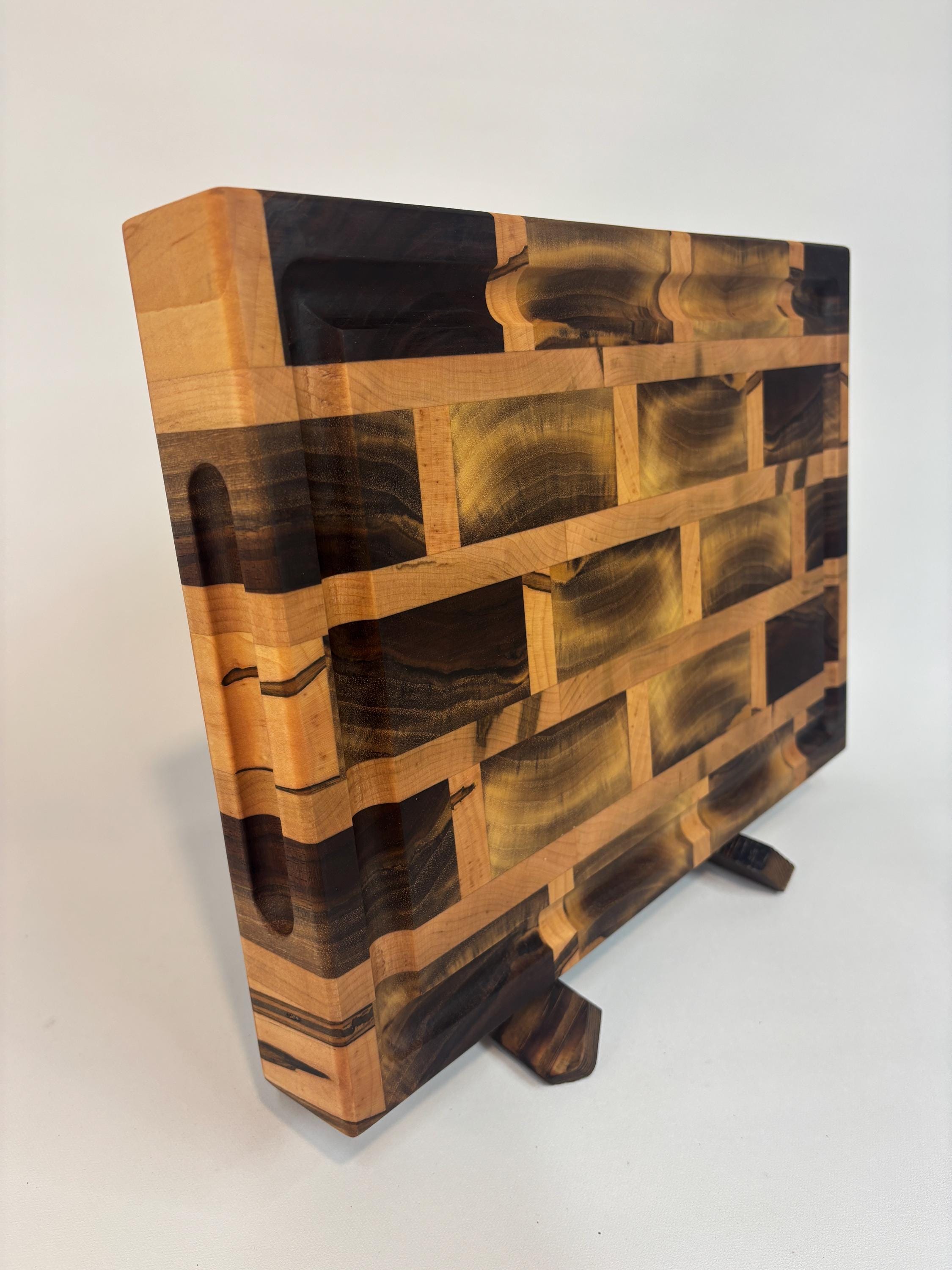 A Thick End Grain Brick-and-mortar Pattern Cutting Board With Juice ...