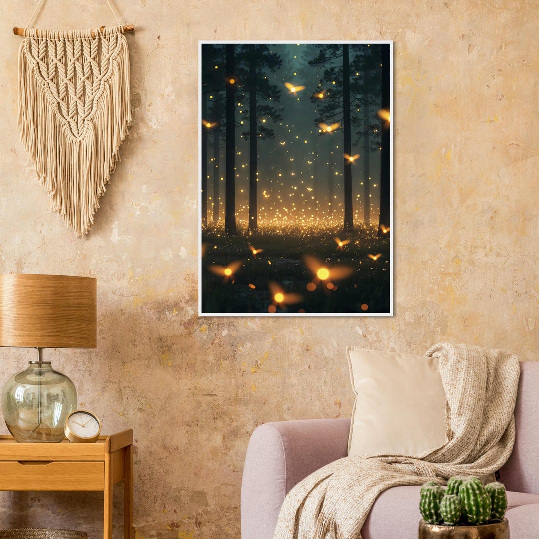 Enchanted Forest Firefly Art Print - Botanical Wall Art, Landscape ...