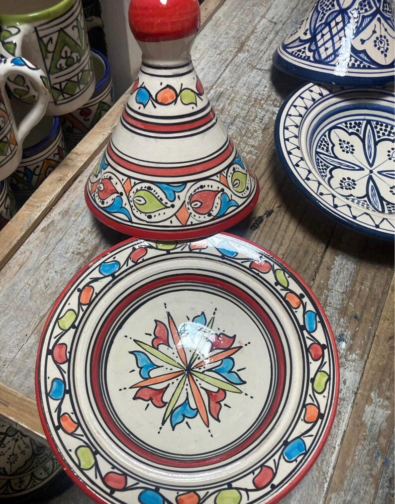 Handmade Moroccan Tagine Set: Colorful Zellige Ceramic Pottery - Etsy