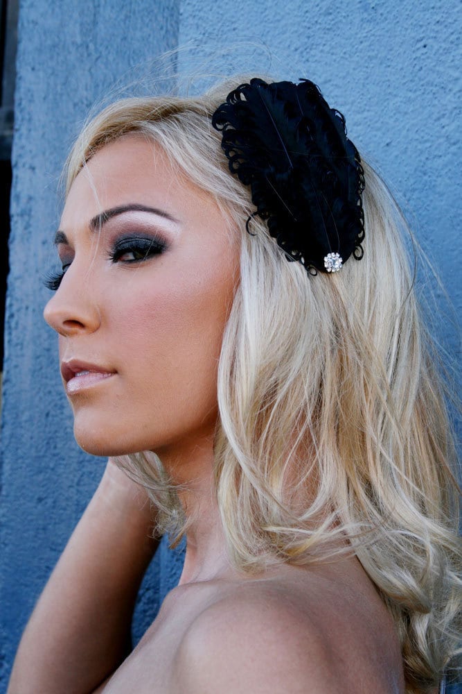 Black Feather Barrette With Swarovski Crystal Detail - Etsy