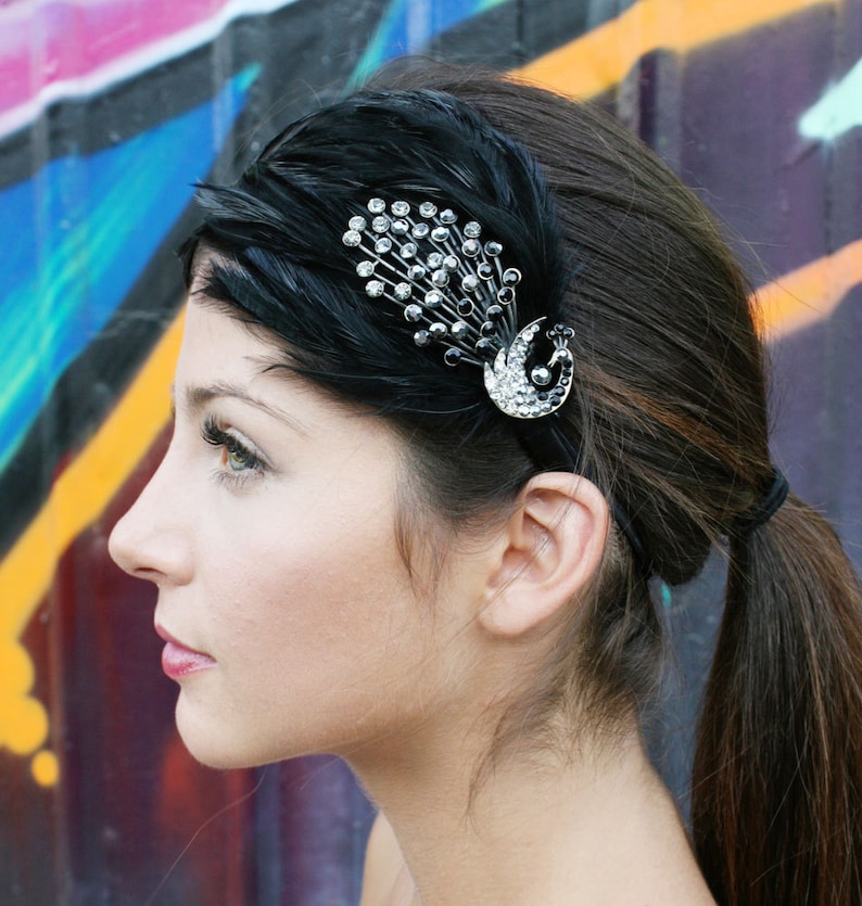 Black Peacock Feather Headband With Gothic Crystal Peacock ...