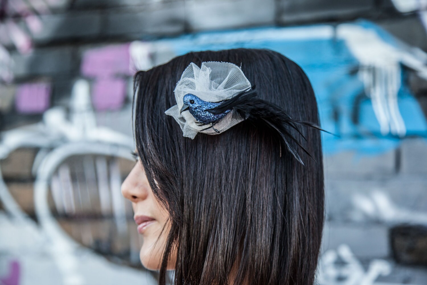 Blue Glitter Bird Fascinator - Bluebird With Black Feather Tail - Etsy