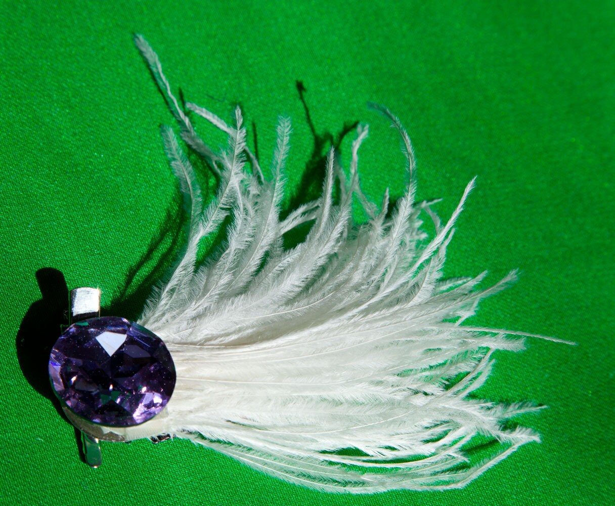Ivory Ostrich Feather Fascinator With Large Violet Purple Rhinestone - Etsy