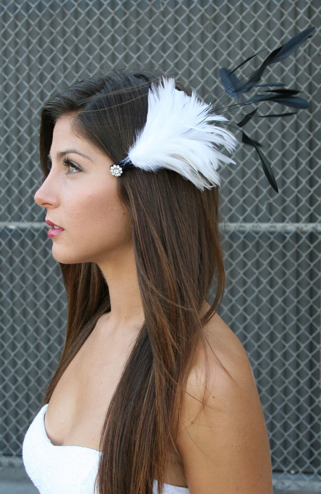 White Wedding Hair Accessory Oversized With Feathers and Swarovski ...
