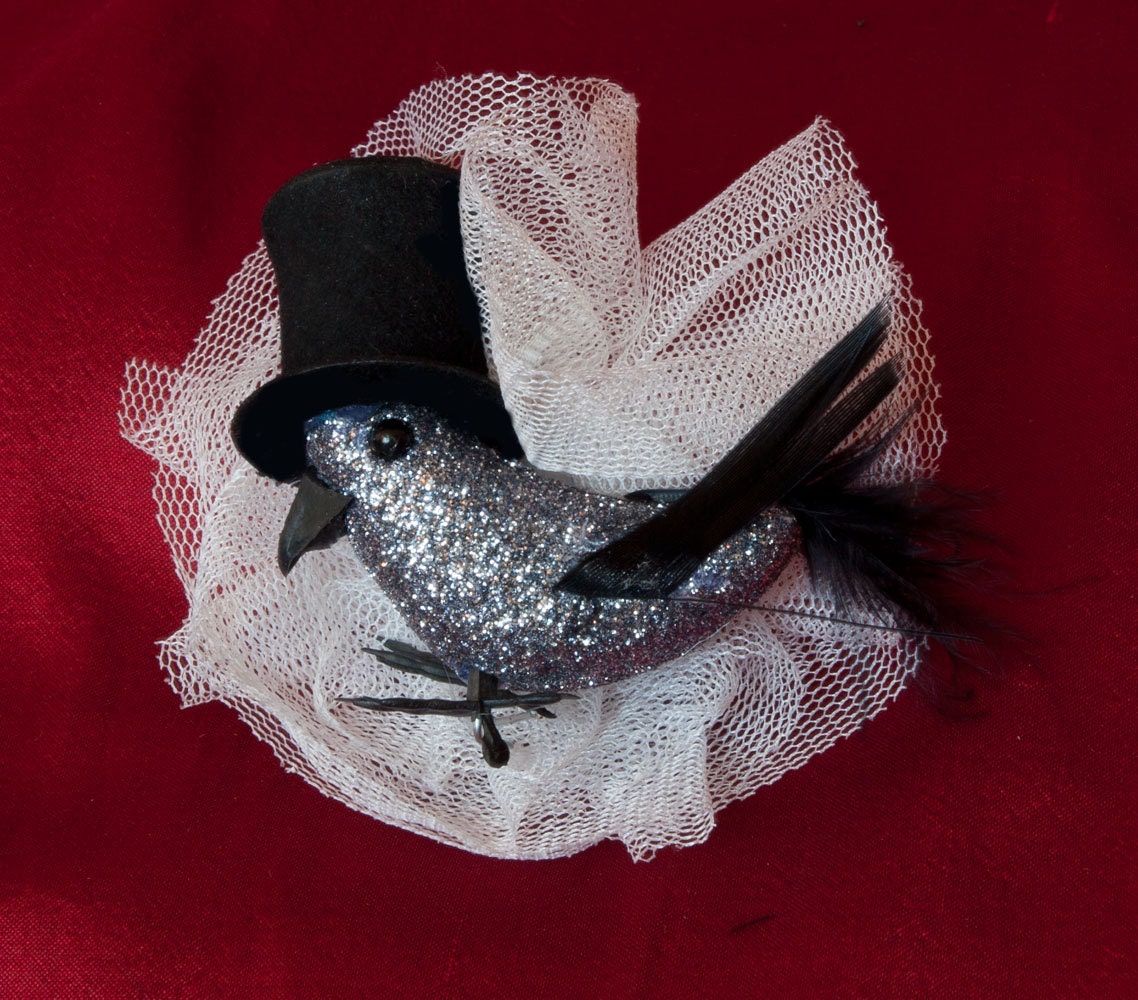Silver Bird Fascinator Silver Bird With Top Hat - Etsy