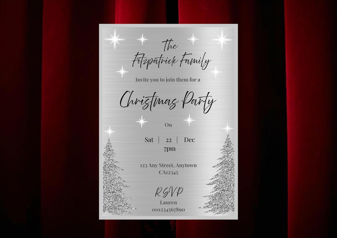 Silver Christmas Party Invitation Template | Elegant Holiday Invite ...