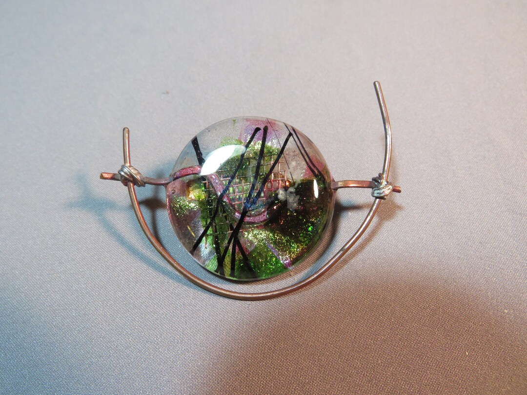 Vintage 1970s Art Glass & Copper Wire Pin Brooch Artist Design Hand ...