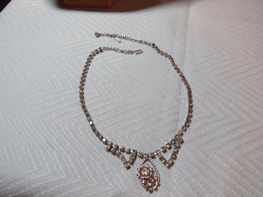 Vintage Leo Glass Signed Rhinestone Link Necklace 2681 - Etsy