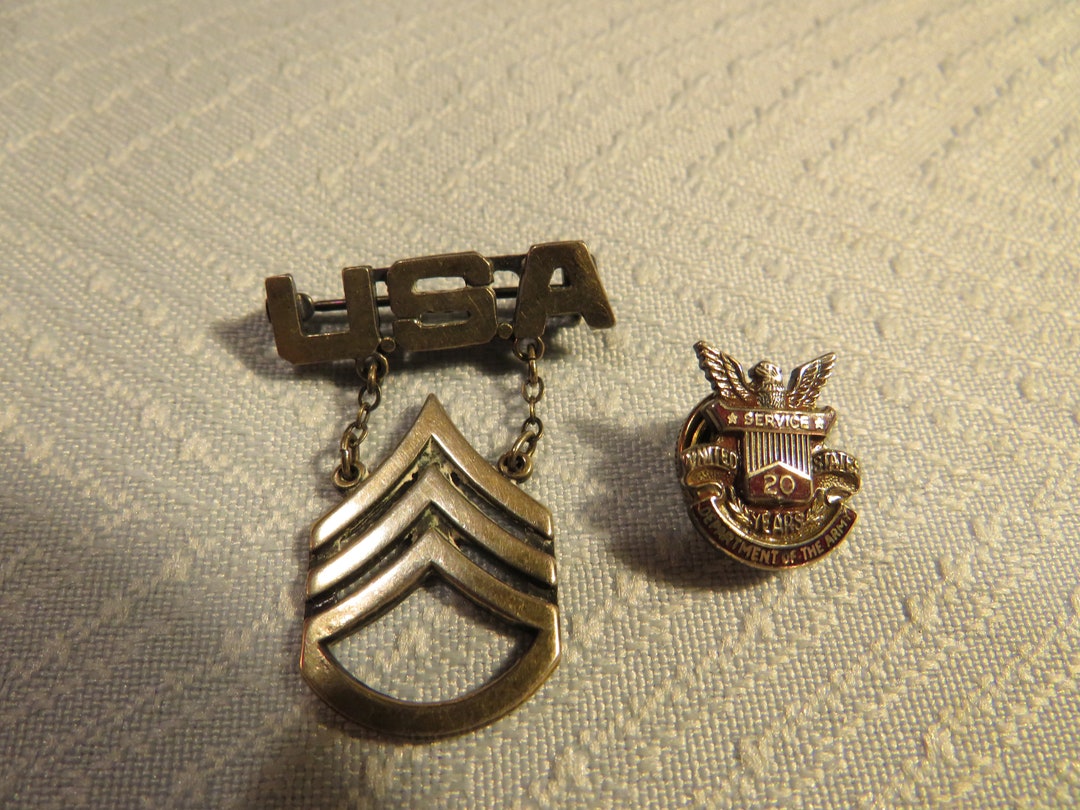 2 Vintage Sterling Silver US Army Pins Coro Army Service Pin & Uniserve ...