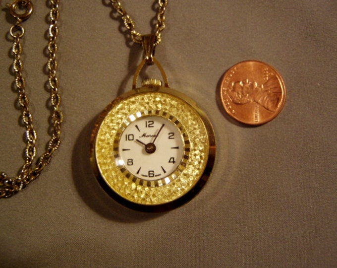 Vintage 1970s Marcel Swiss Made Ladies Pendant Wind up Mechanical Watch ...