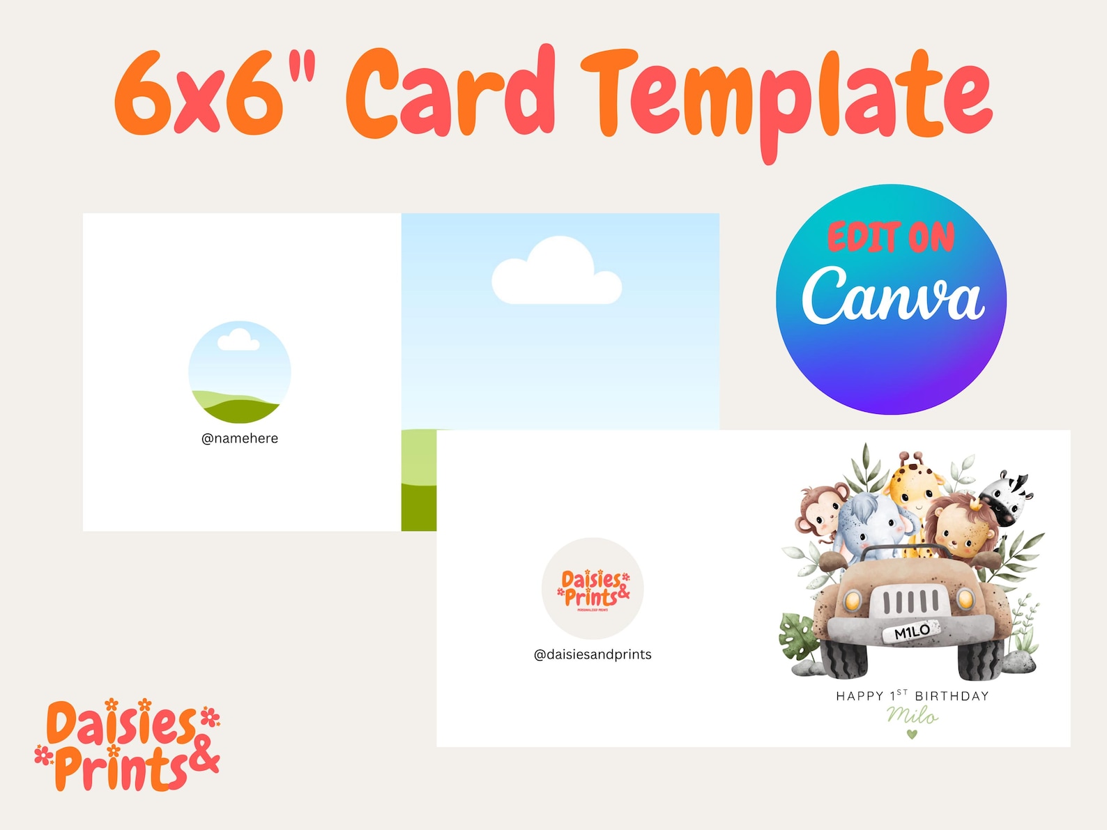 6x6 Greeting Card Template, Editable Canva Template, Precut Prescored ...