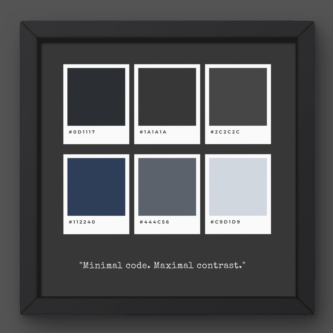 Minimal Code Maximal Contrast Poster for Developers Modern Palette Wall ...