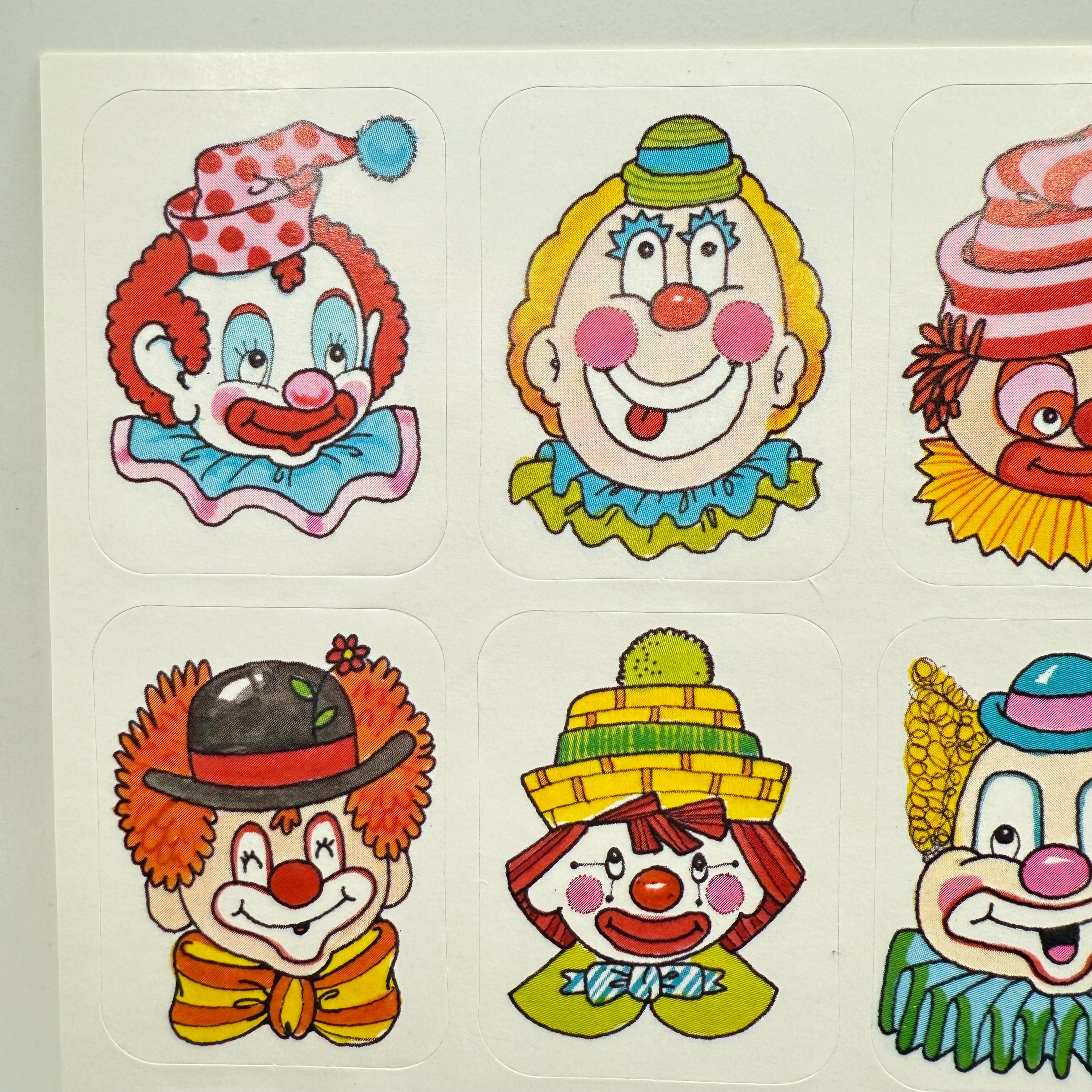 Vintage 1980s Eureka Brand Clown Faces Full Sticker Sheet Retro Circus ...
