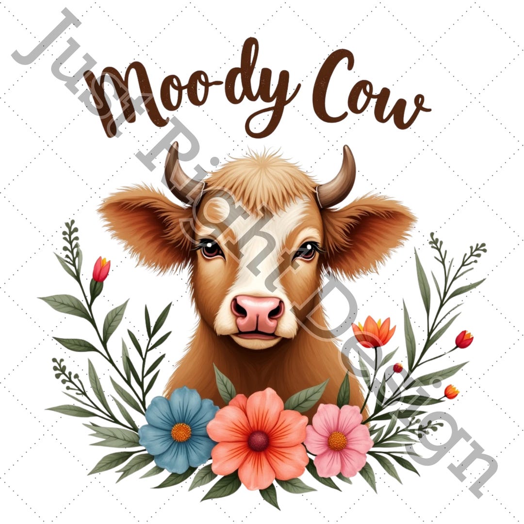 Moo-dy Highland Cow Digital Wall Art | Color Variation | Cute Farmhouse ...
