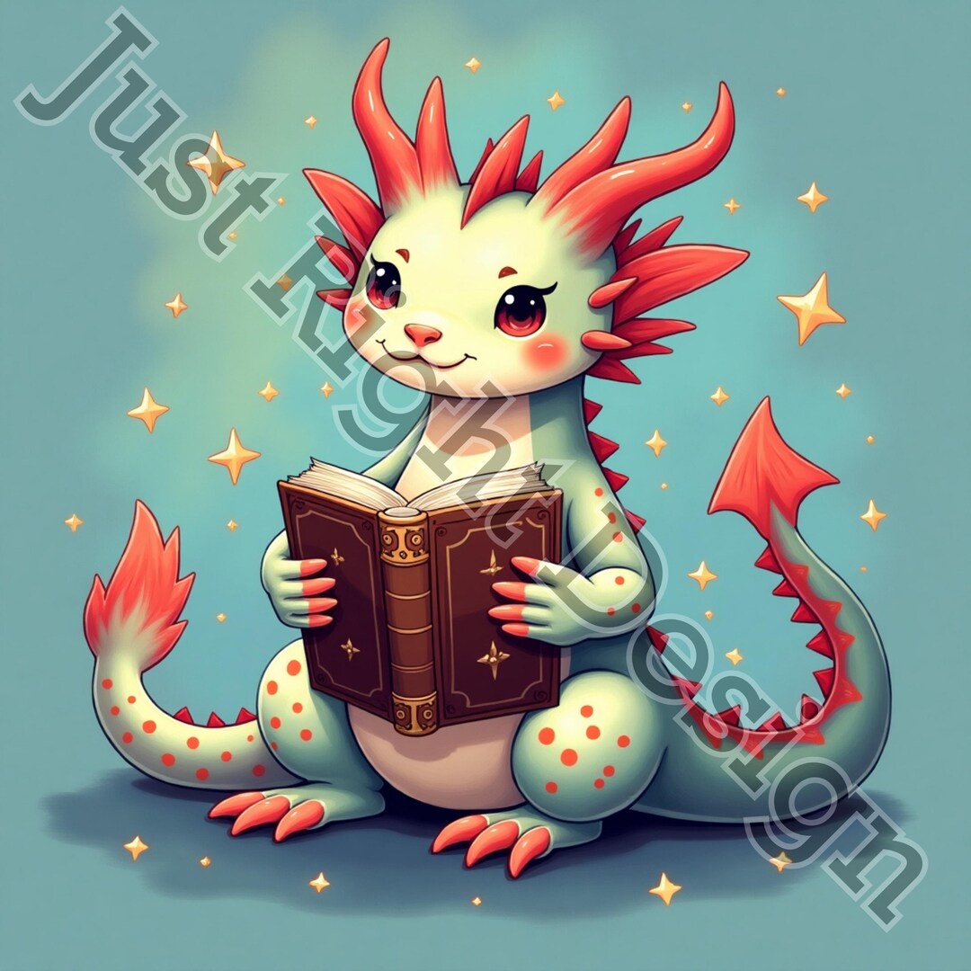 Magical Reading Axolotl Printable Wall Art – Cute Fantasy Creature With ...