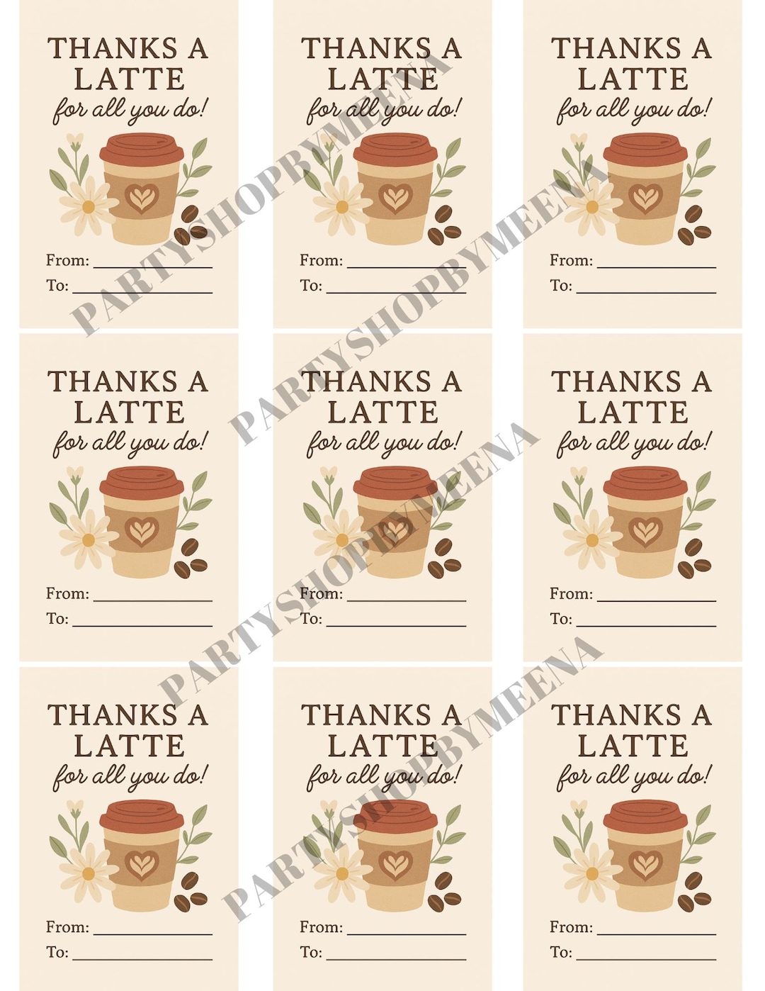 Printable Teacher Appreciation Gift Tags - Thanks a Latte for All You ...