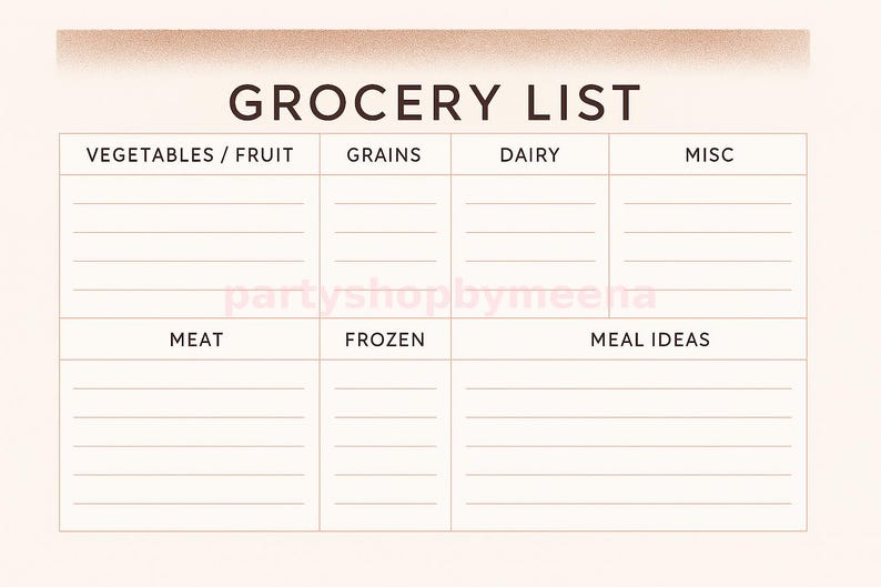 Grocery List Printable | Blush Pink & Rose Gold Template | Meal ...