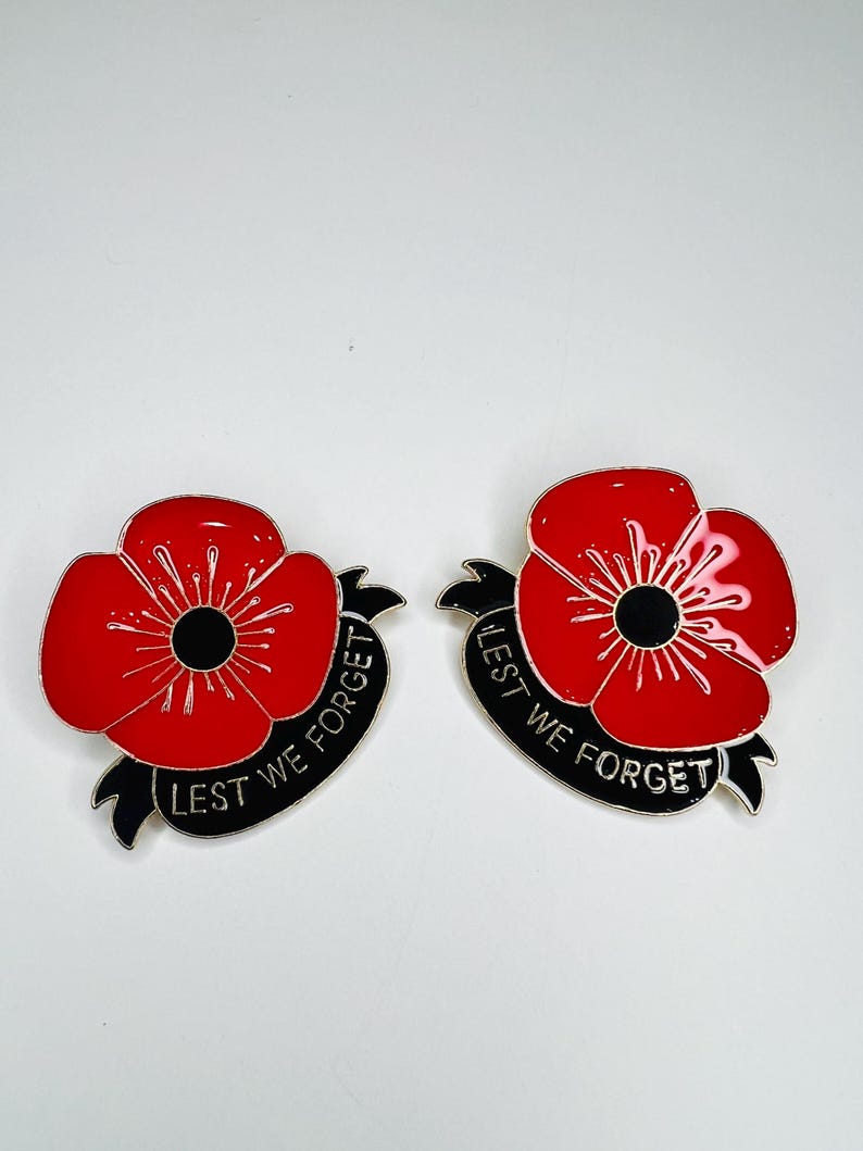 Set of 2 Lest We Forget Poppy Pin Badges, Red Enamel Poppy Brooch Pin ...