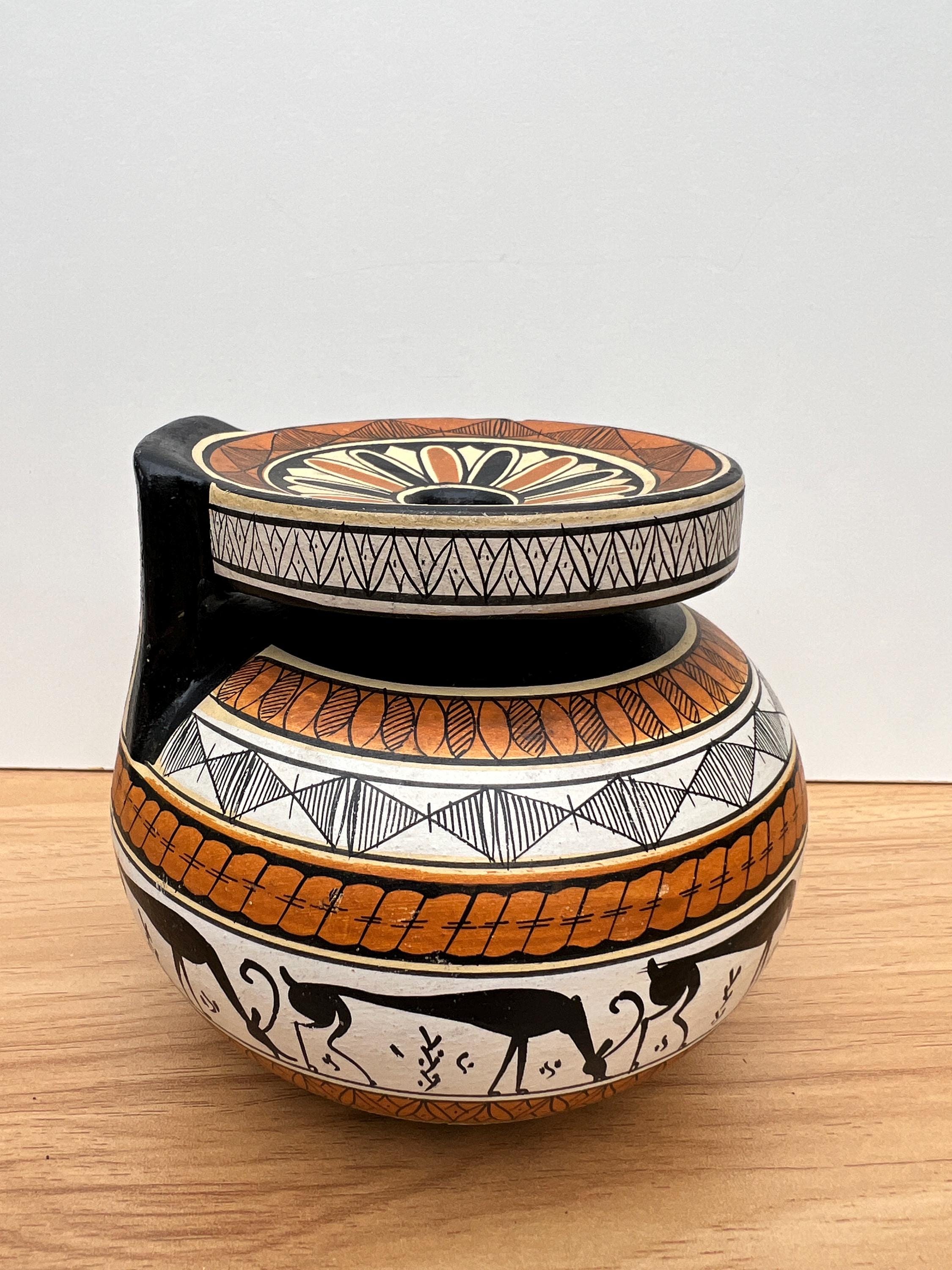 Hand-painted Greek Style Ceramic Pot: Geometric Floral Vase - Etsy