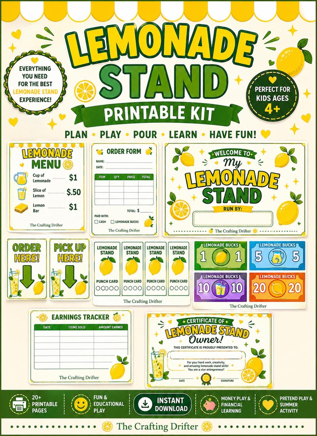 Lemonade Stand Printable Kit for Kids | Pretend Play Business Set ...
