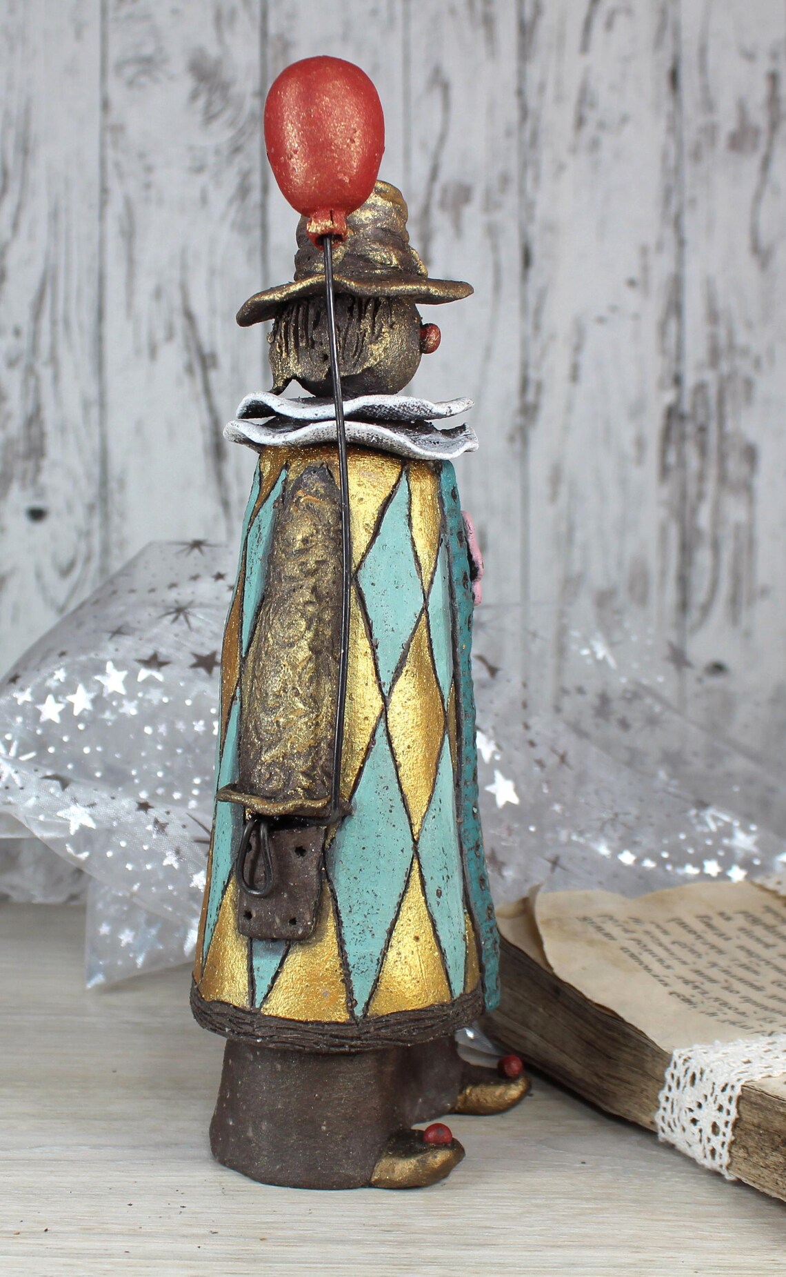 Handmade Ceramic Clown Sculpture With Balloon – Whimsical Folk Art ...