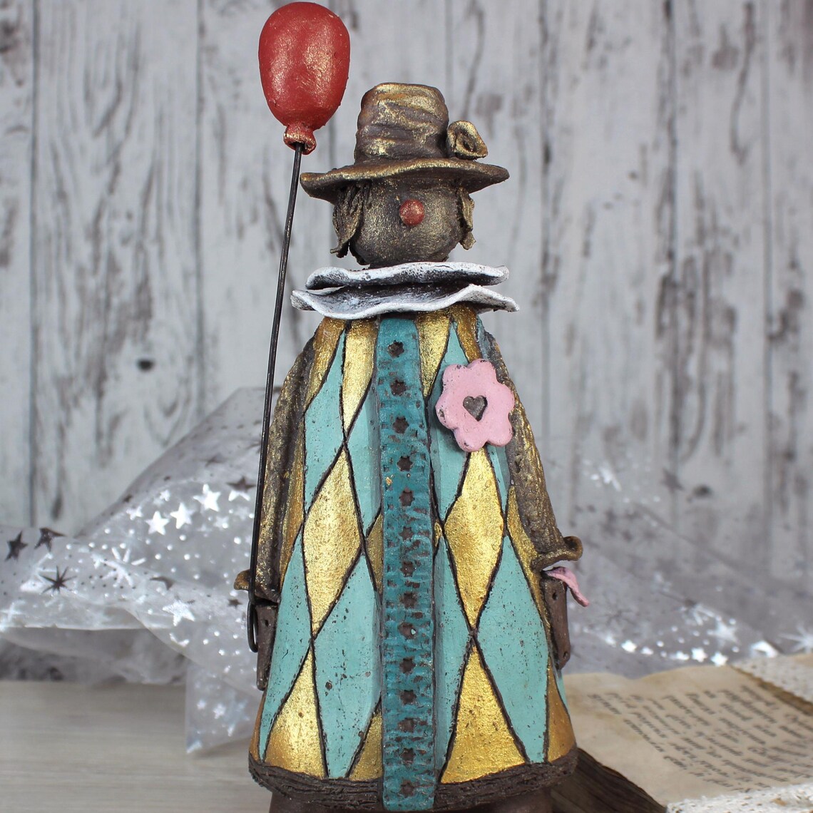 Handmade Ceramic Clown Sculpture With Balloon – Whimsical Folk Art ...